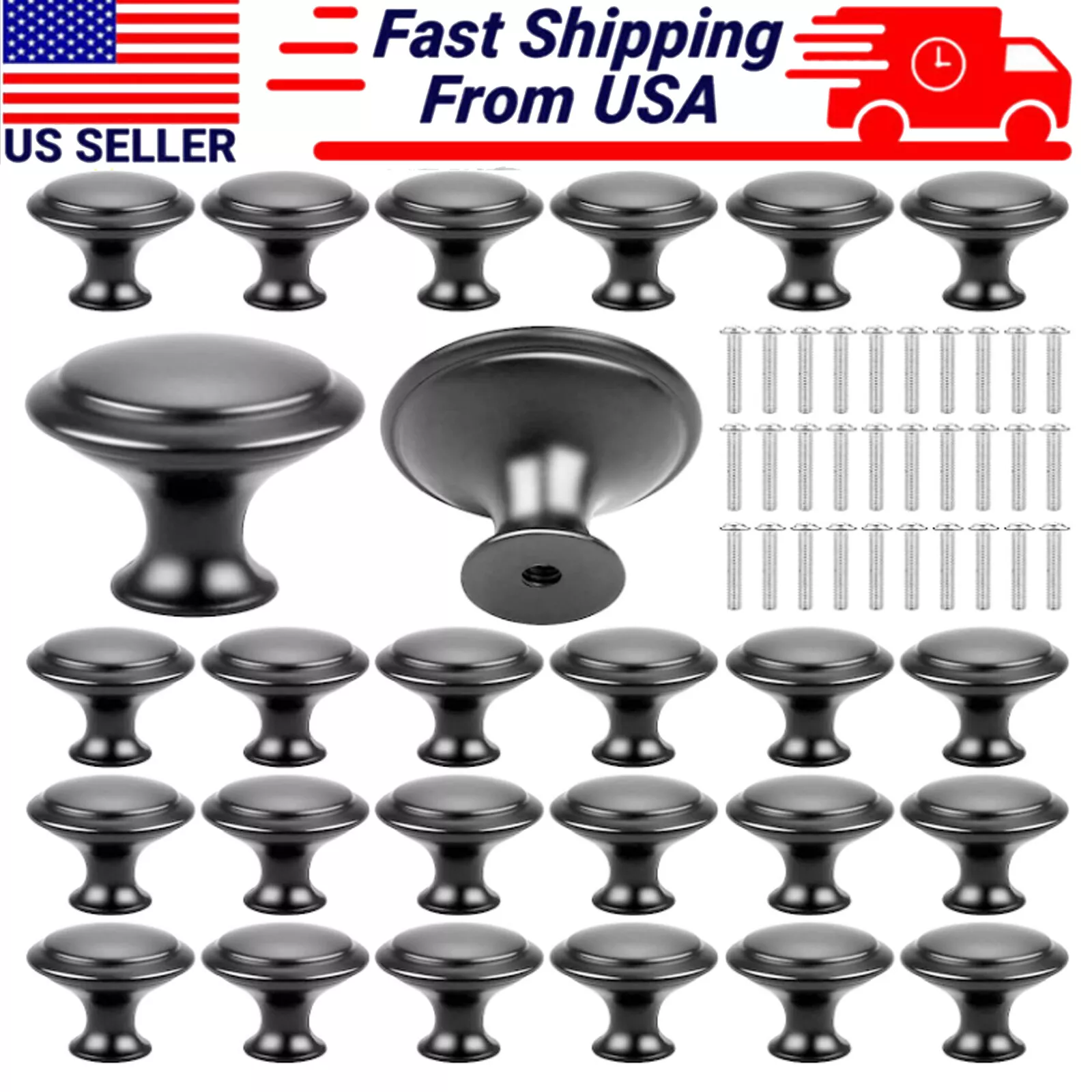 30Pcs Cabinet Black Knobs Bedroom Kitchen Drawer Cupboard Handle Pulls ...
