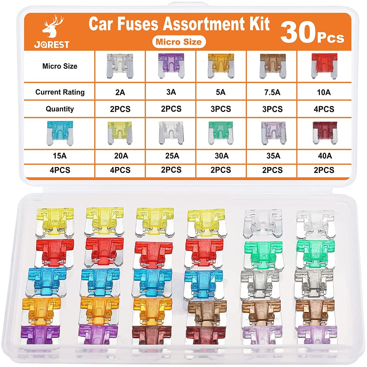 30Pcs Car Fuse Kit - Micro Blade Fuses Automotive (Low Profile Mini ...