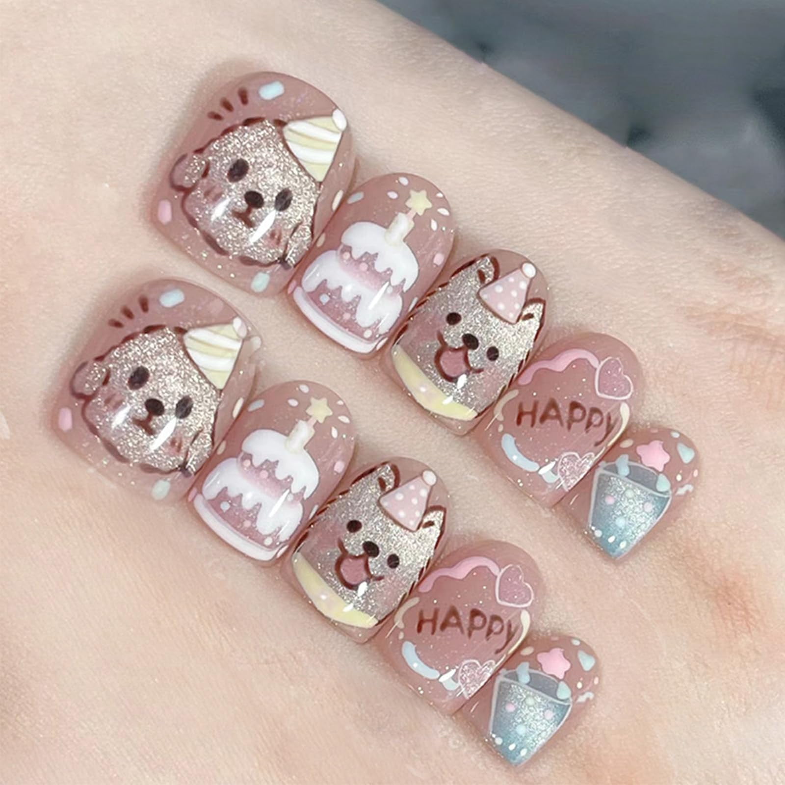 30Pcs Cartoons Puppies Dogs Press on Nails for Manicure Glossy Cat Eye ...