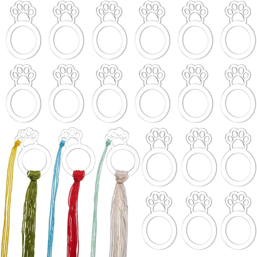 30Pcs Clear Acrylic Floss Bobbins Paw Print Acrylic Thread Drops ...