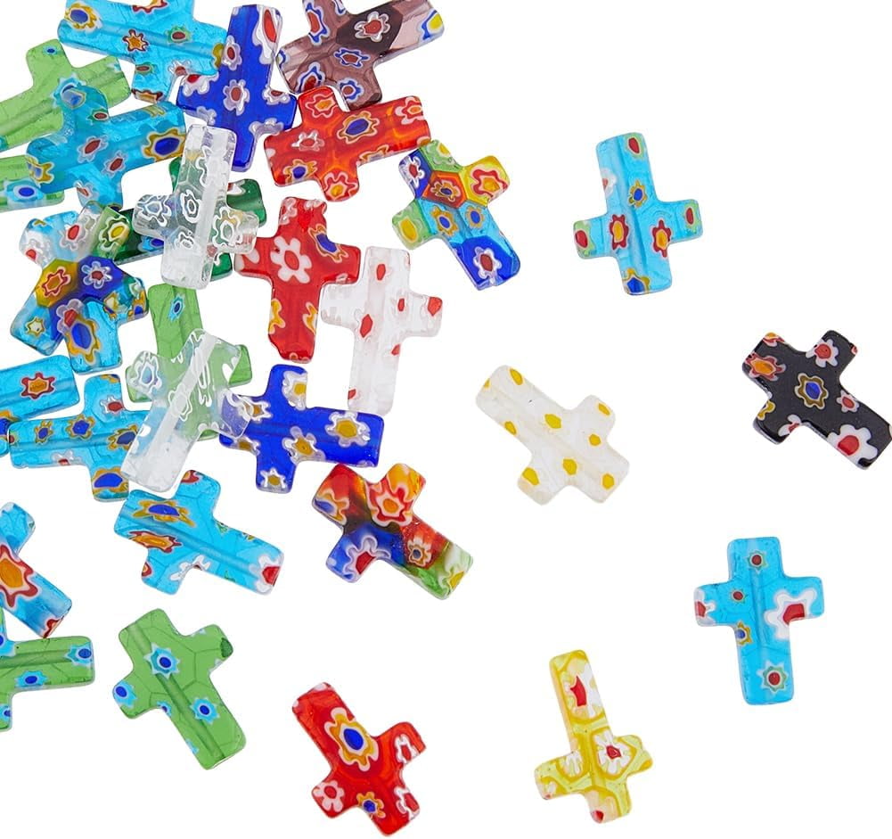 30Pcs Cross Millefiori Glass Beads Random Color Lampwork Beads Artistic ...