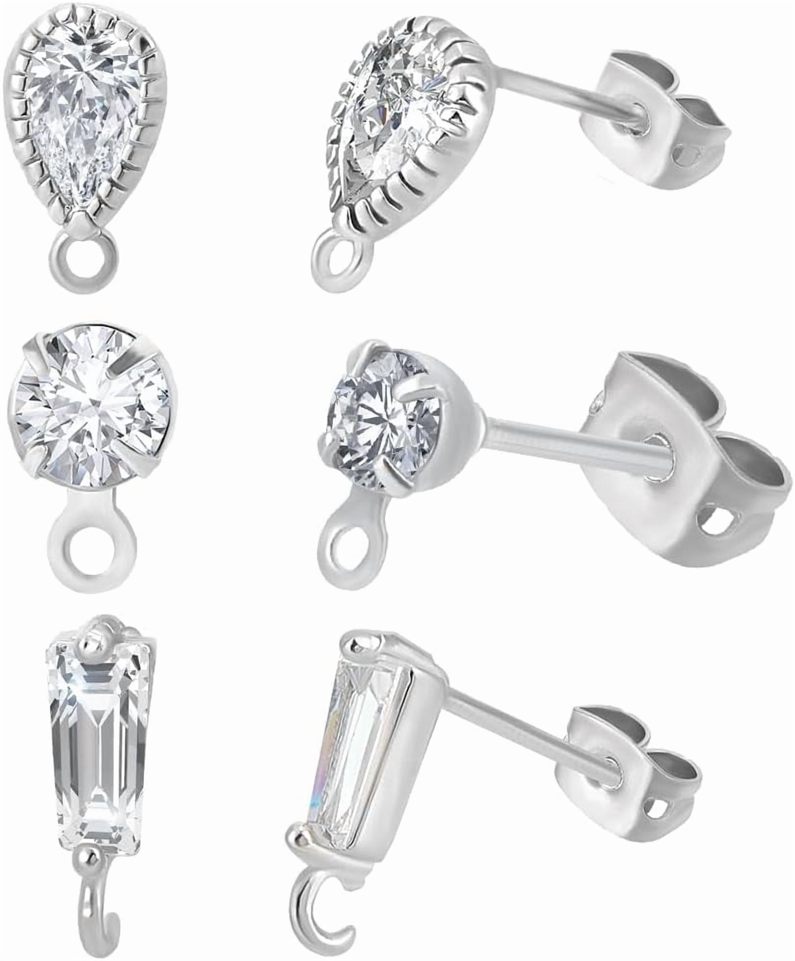 30Pcs Cubic Zirconia Earring Findings 3 Style Real Platinum Plated ...