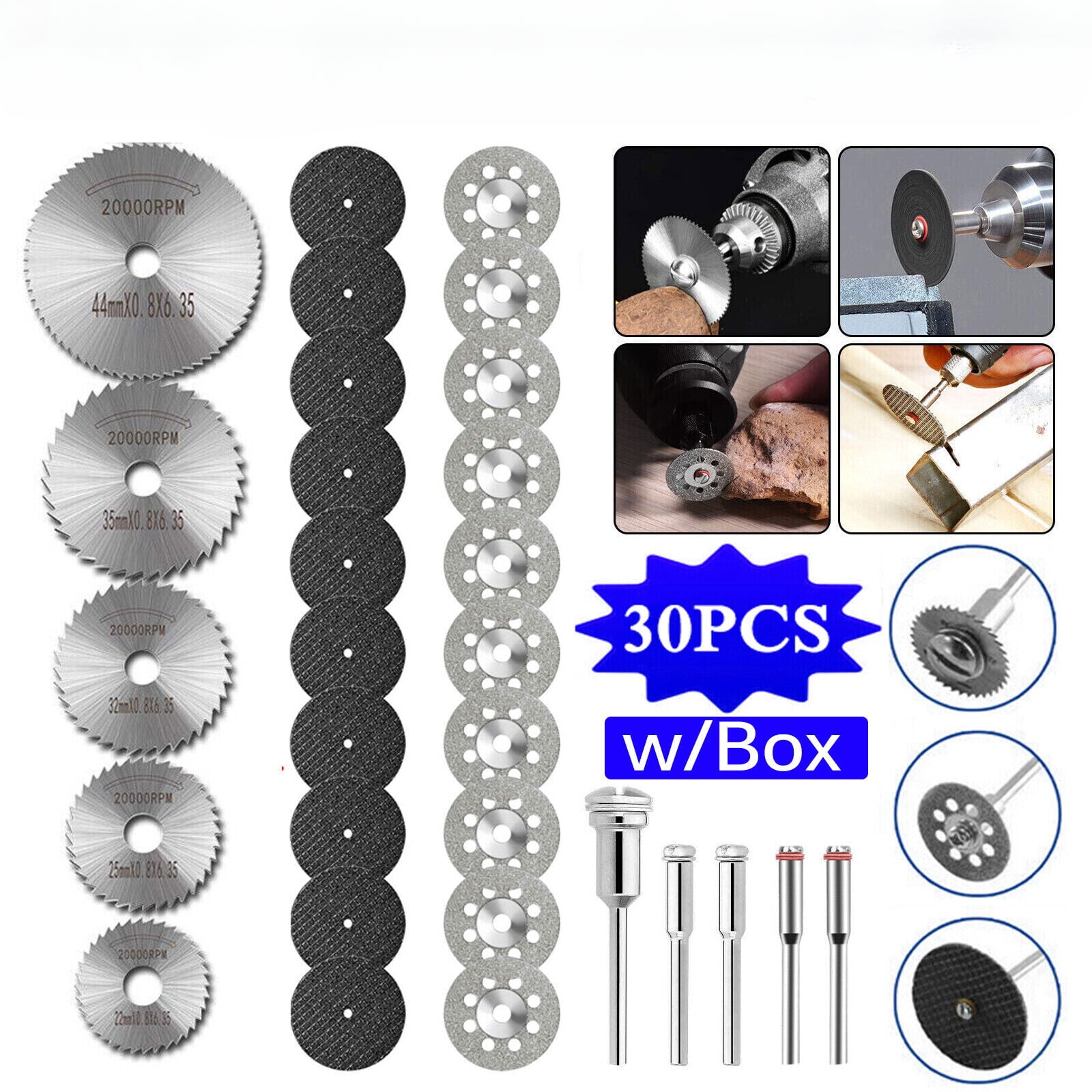 30Pcs Cutting Wheel Set Drill for Dremel Rotary Tool Accessories w/ 1/8 ...