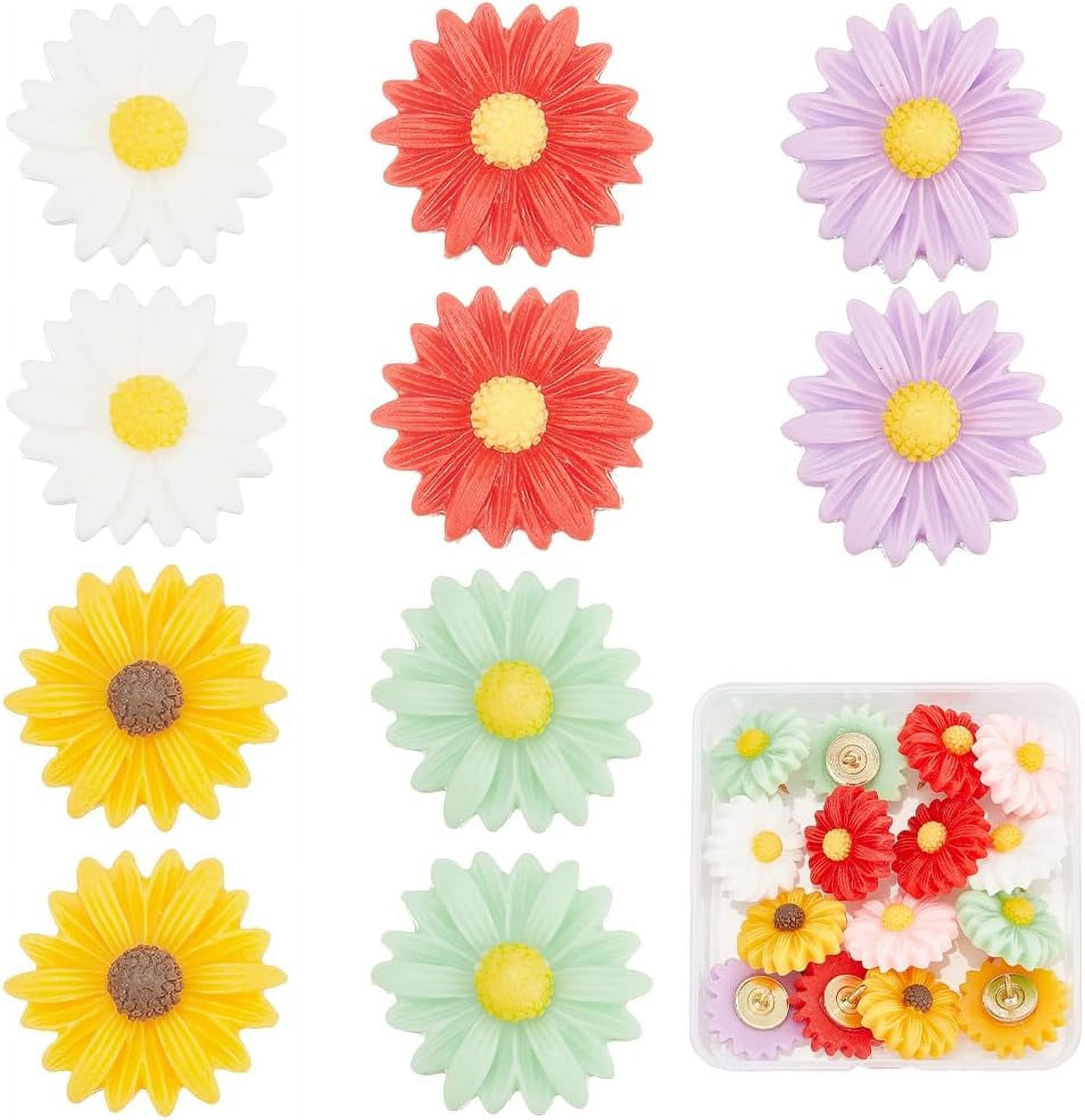 30Pcs Daisy Push Pins Resin Flowers Thumbtacks Decorative Drawing ...