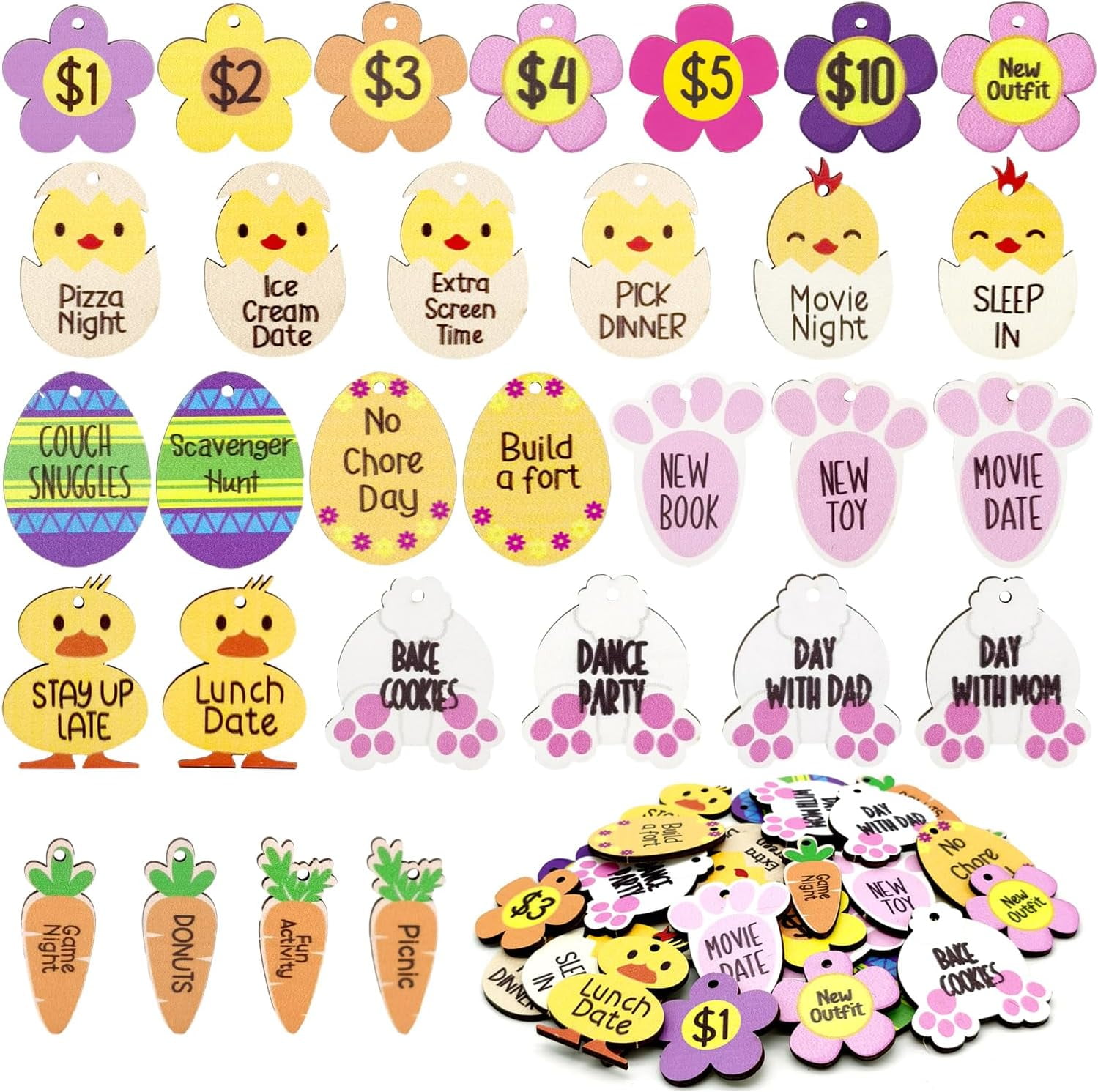 30Pcs Easter Reward Tokens Easter Egg Tokens Easter Egg Fillers Wood ...