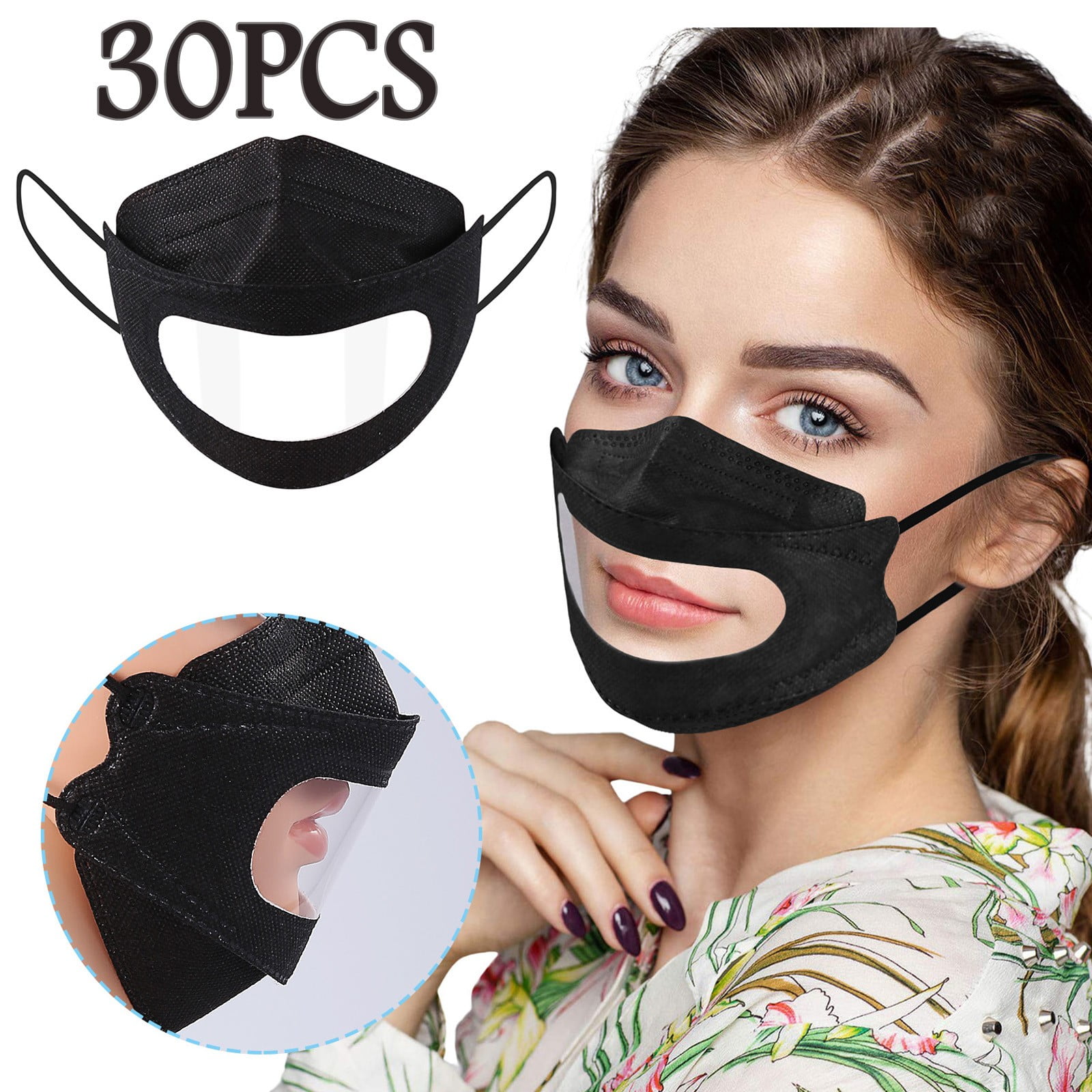 30Pcs Face Mask Adjustable Earloops Breathable Transparent Window Men ...