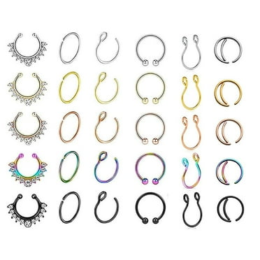 HELEVIA 5 Pair Faux Jewelry - Stainless Steel Magnetic Fake Septum Nose ...