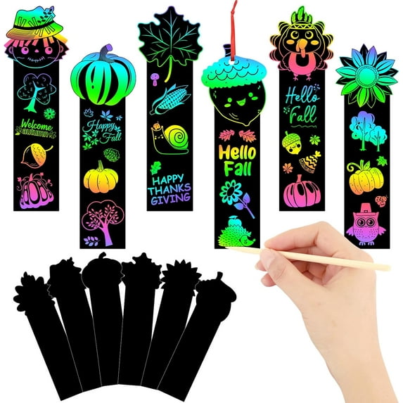 30Pcs Fall Scratch Bookmarks, Rainbow Magic Scratch Paper Art Hello ...