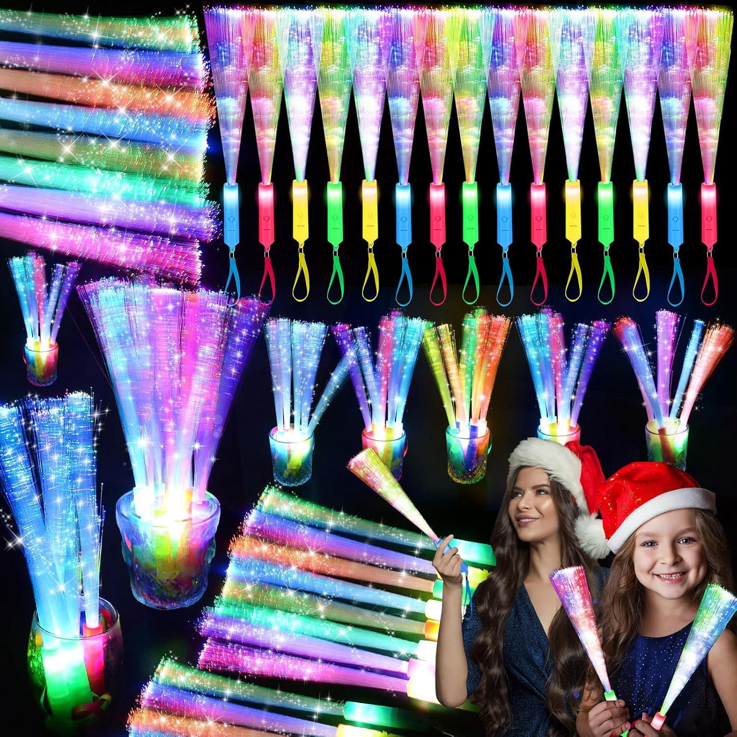 30Pcs Fiber Optic Wands Colorful Glow LED Light up Wand Bulk Flashing ...