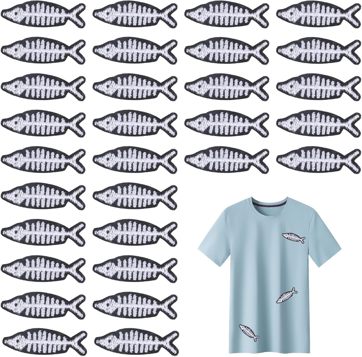 30Pcs Fish Patch Fish Skull Embroidery Iron on Clothing Patches for ...