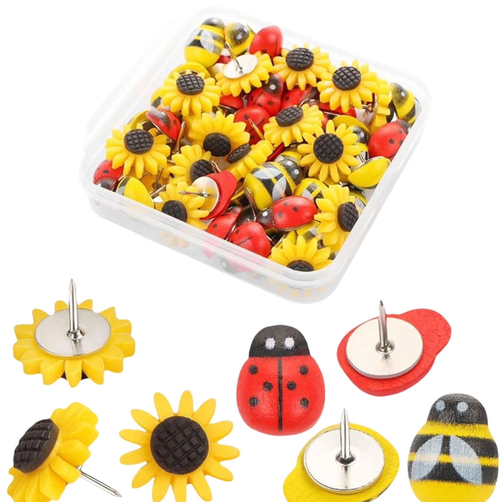 30Pcs Flower Push Pins Cork Notice Board Thumb Tacks Lady Bird Pushpin ...