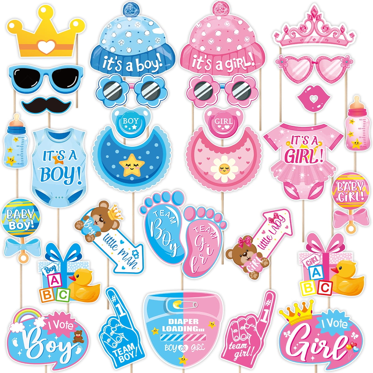30Pcs Gender Reveal Photo Booth Props with Stick - Boy or Girl Theme ...