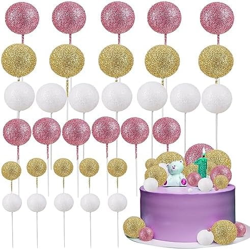 30Pcs Glitter Balls Cake Topper Mini Balloons Cake Toppers Foam Ball ...