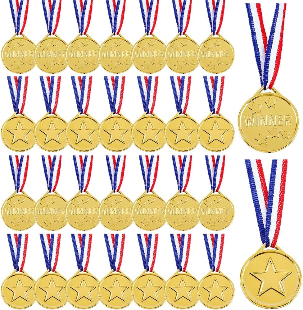 30Pcs Gold Plastic Winner Award Medals for Awards with Neck Ribbon ...