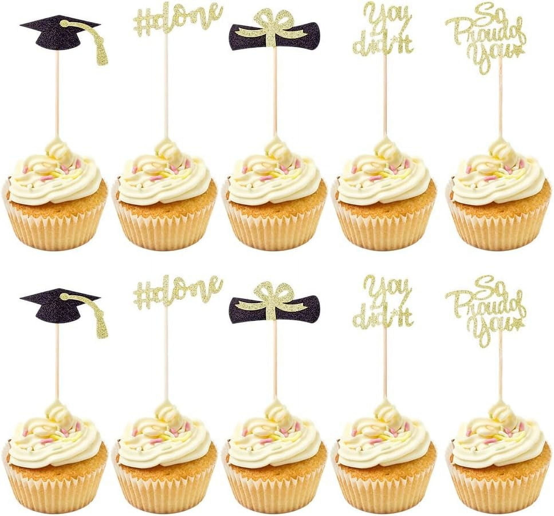 30Pcs Graduation Cupcake Toppers Glitter Congrats Grad Cupcake Picks ...