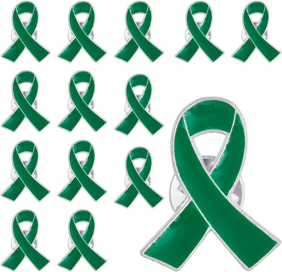 30Pcs Green Awareness Ribbon Pins Awareness Lapel Pins Liver Cancer ...