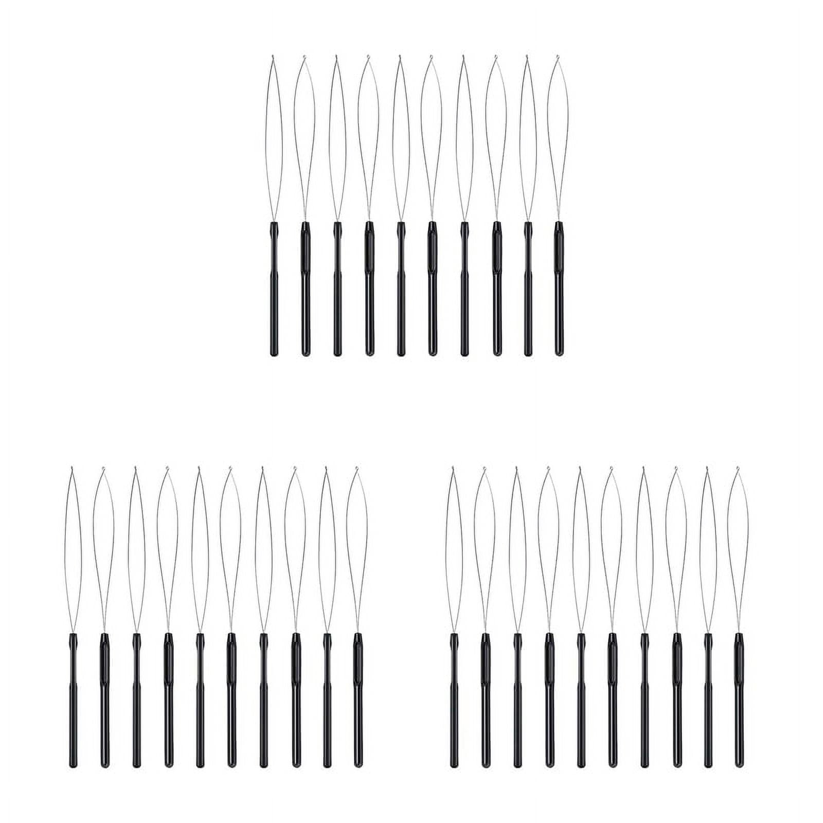 30Pcs Hair Extension Loop Threader Hook Tool and Bead Tool Black Loop ...