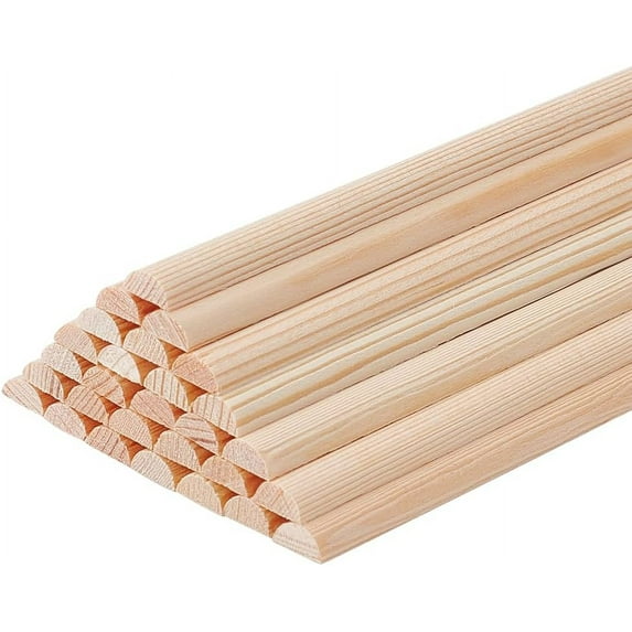 30Pcs Half Round Wood Sticks 13.8x0.3 inch Unfinished Wooden Dowels ...