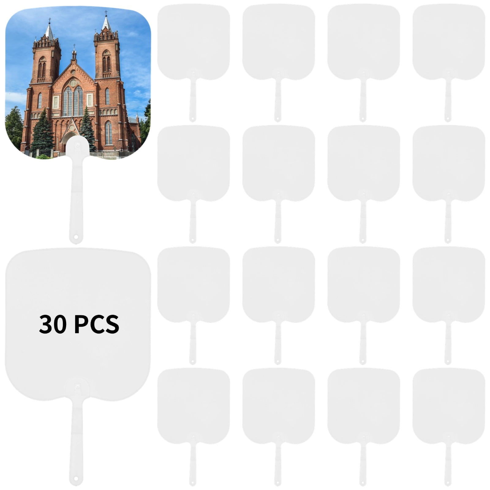 30Pcs Handheld Church Fans with Handles, Double-Sided Blank Sublimation ...