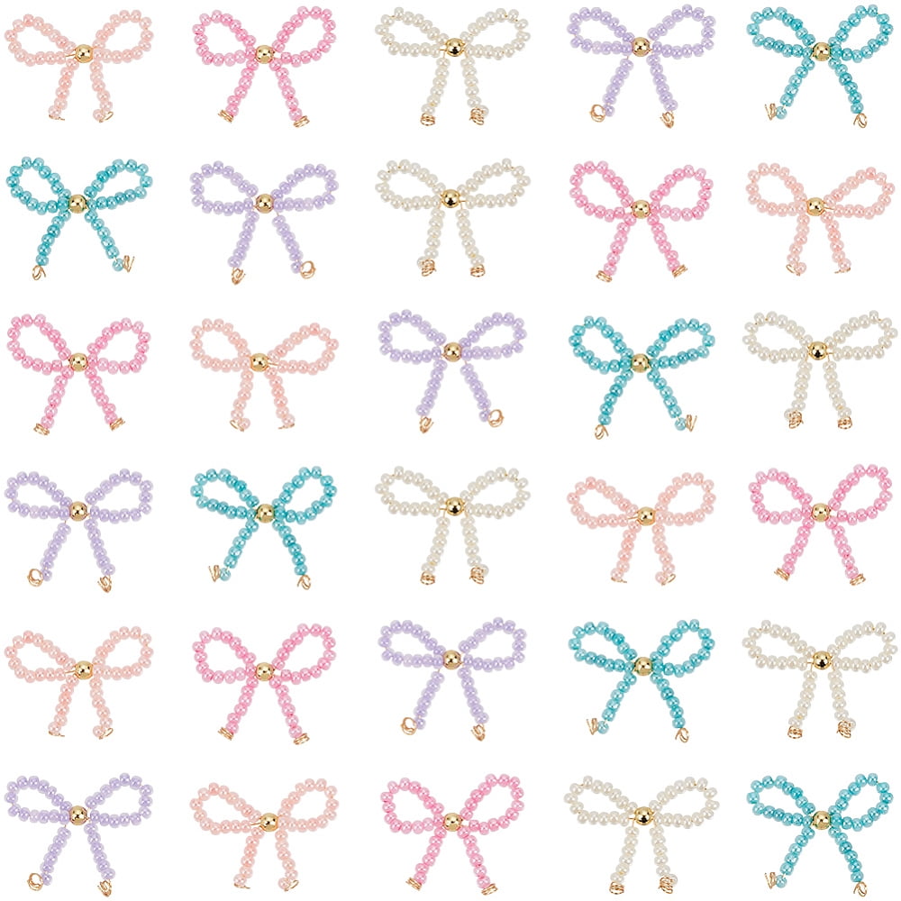 30Pcs Handmade Glass Beaded Woven Bowknot Pendants with Brass Beads and ...
