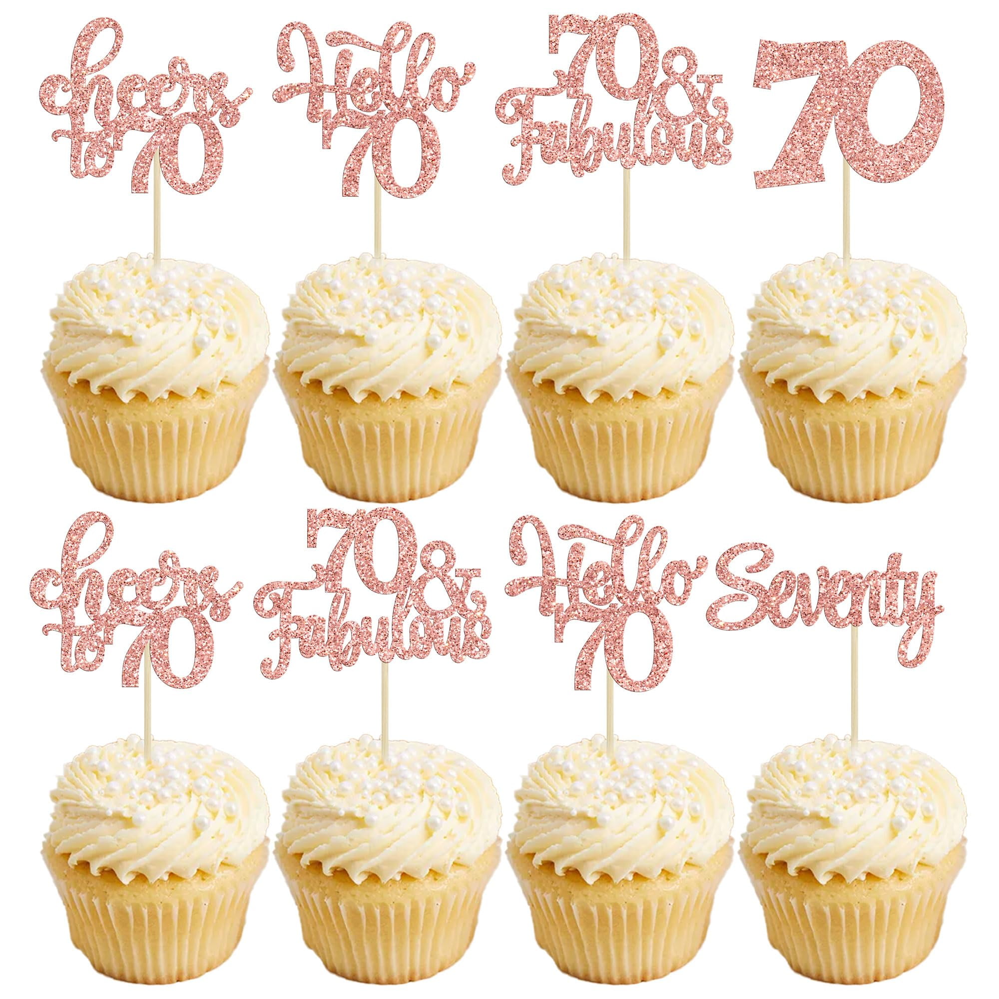 30Pcs Happy 70th Birthday Cupcake Toppers SMRSeventy Cheers to 70 Years Old Birthday Cupcake ...