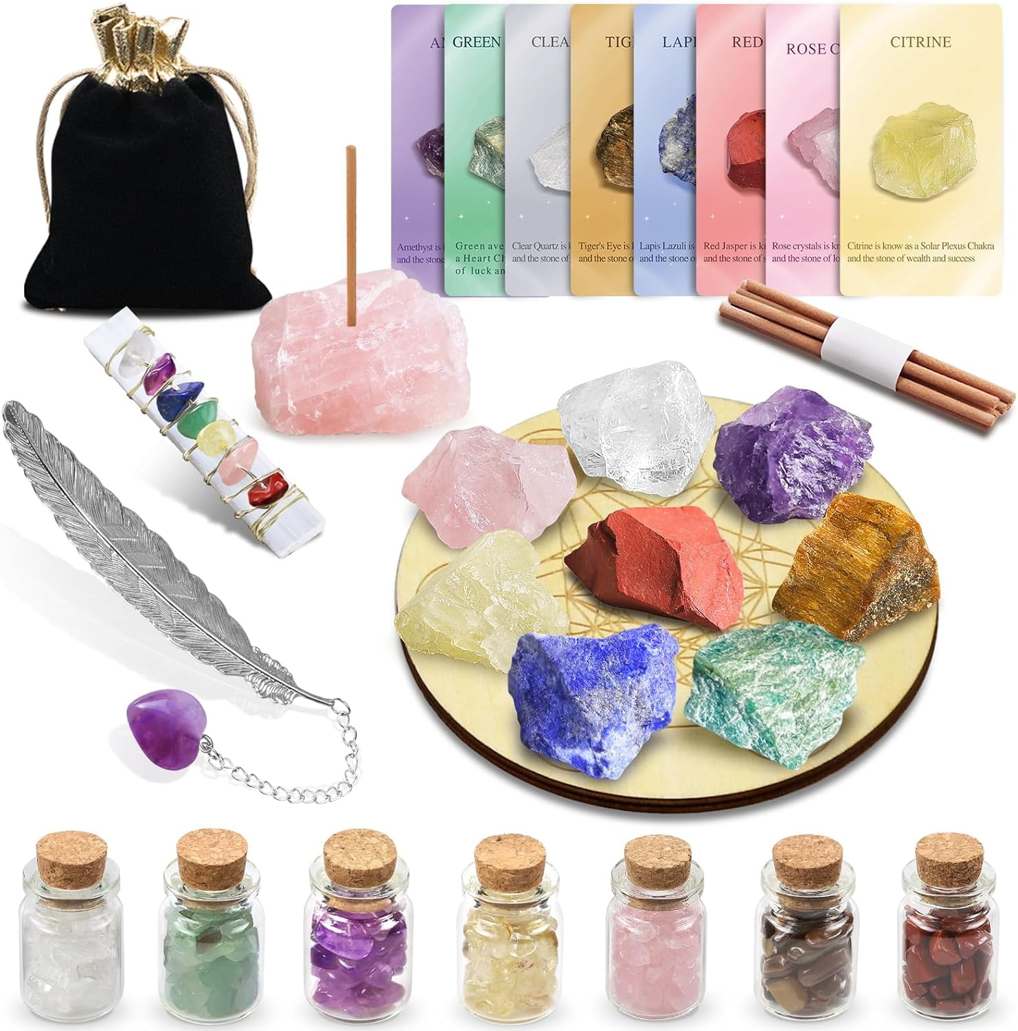 30Pcs Healing Crystal Set for Meditation, 7 Raw Crystals, 7 Tumbled ...