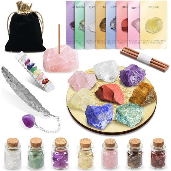 30Pcs Healing Crystal Set for Meditation, 7 Raw Crystals, 7 Tumbled ...