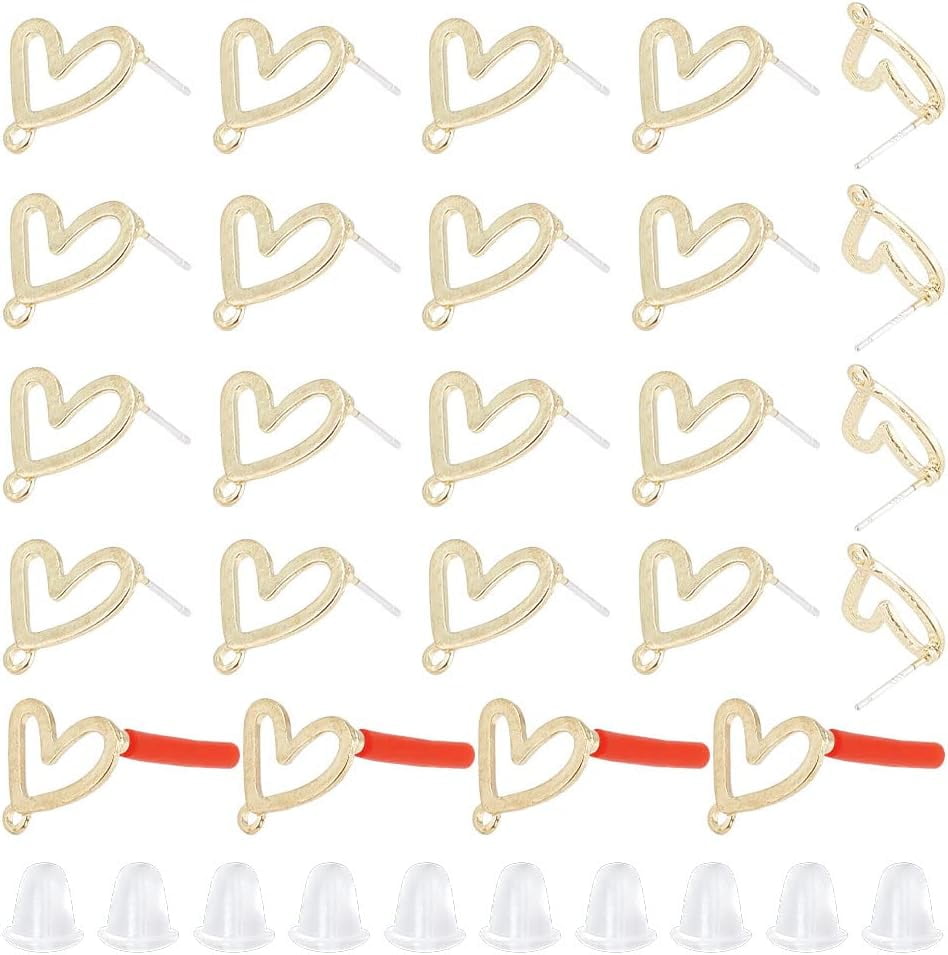 30Pcs Heart Alloy Stud Earring Findings with Horizontal Loops and 30Pcs ...