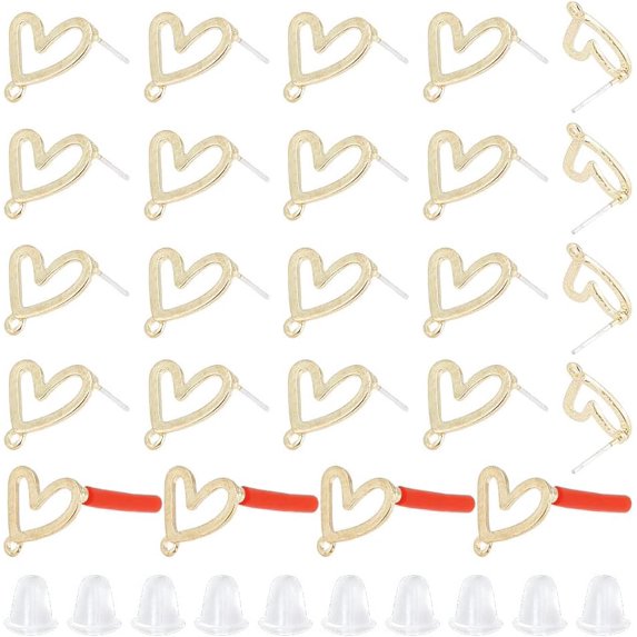 30Pcs Heart Alloy Stud Earring Findings with Horizontal Loops and 30Pcs ...