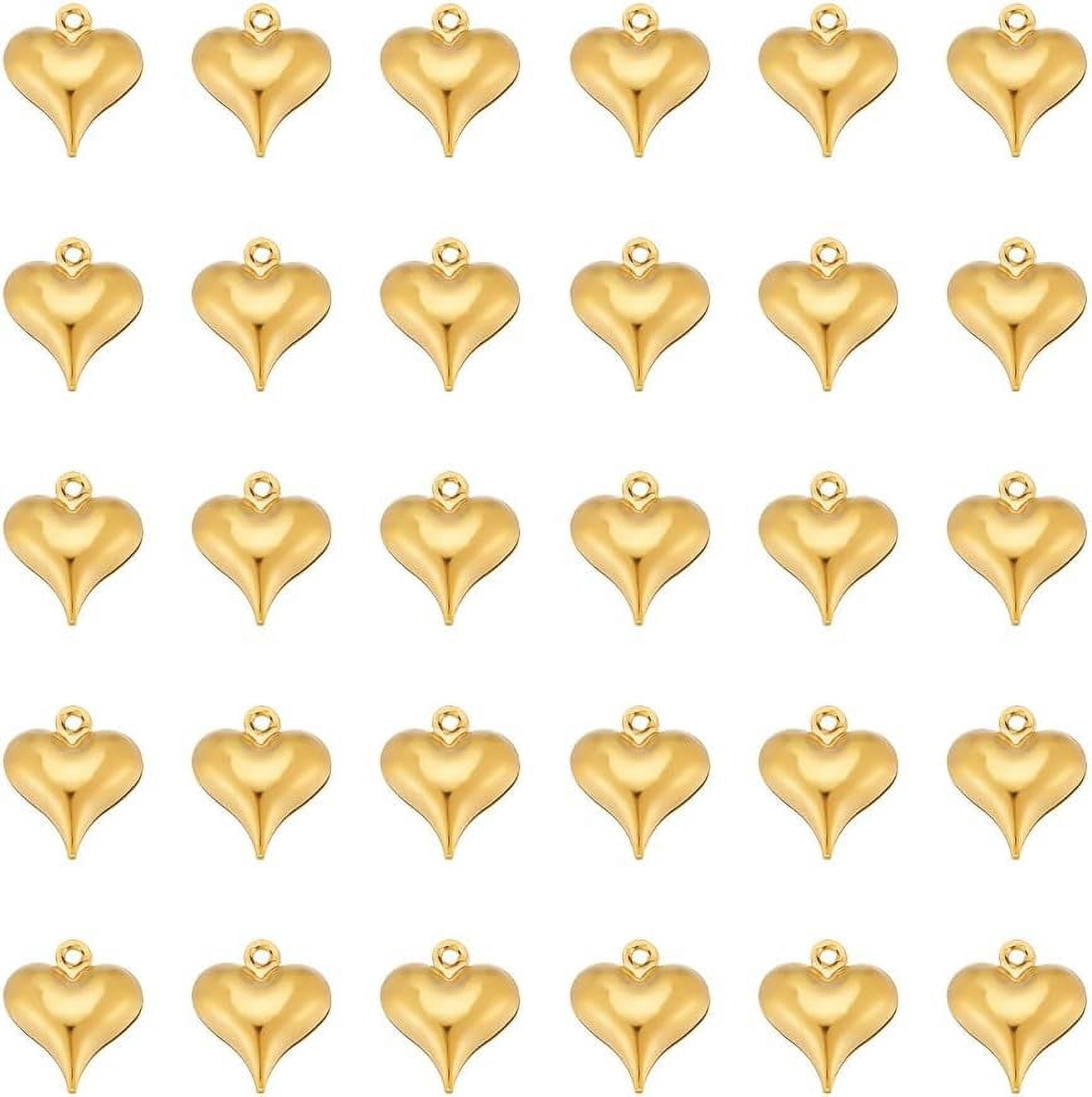 30Pcs Heart Charm Stainless Steel Pendants Puffed Heart Charm Golden ...