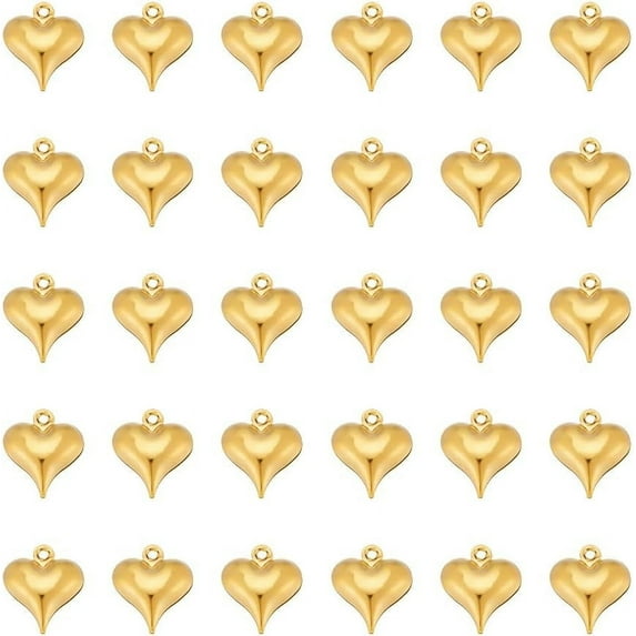30Pcs Heart Charm Stainless Steel Pendants Puffed Heart Charm Golden ...