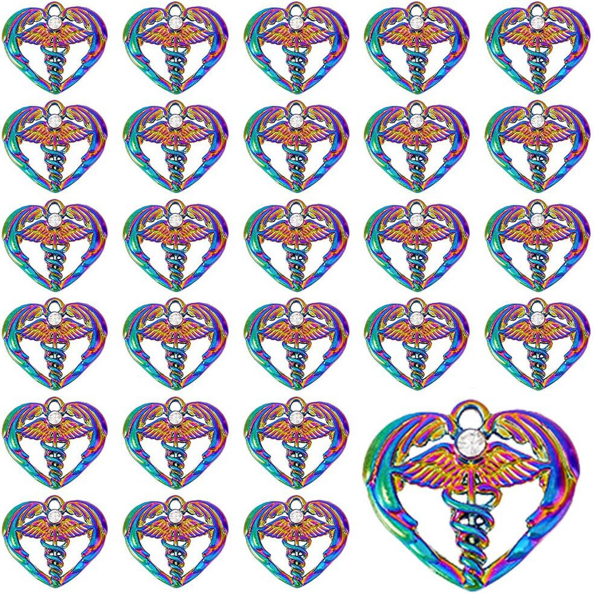 30Pcs Heart Charms Heart Caduceus Charms Hollow Medical Nurse Charms ...