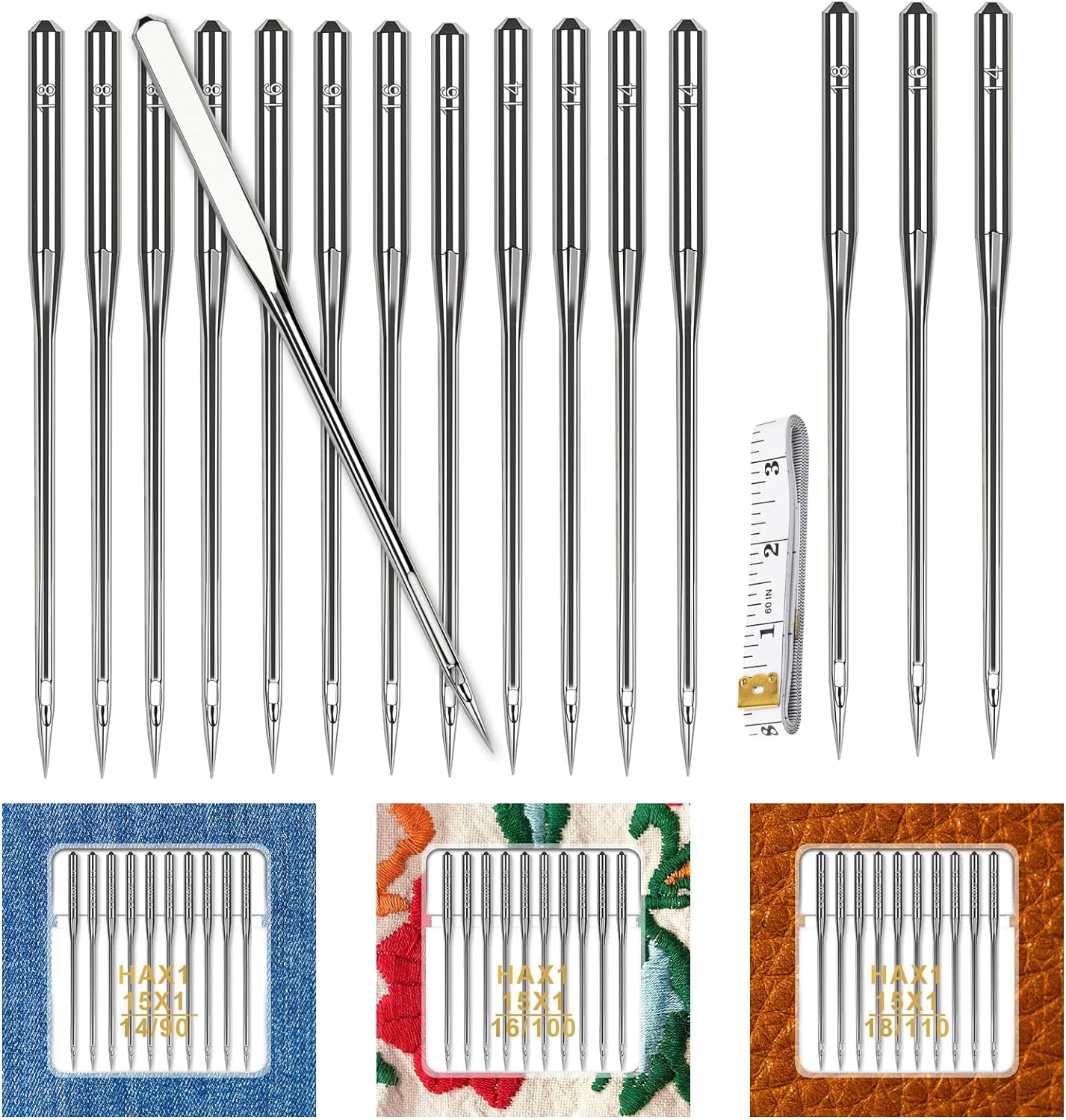 30Pcs Heavy Duty Sewing Machine Needle, Sizes 90/14 100/16 110/18 Universal Sewing Machine ...