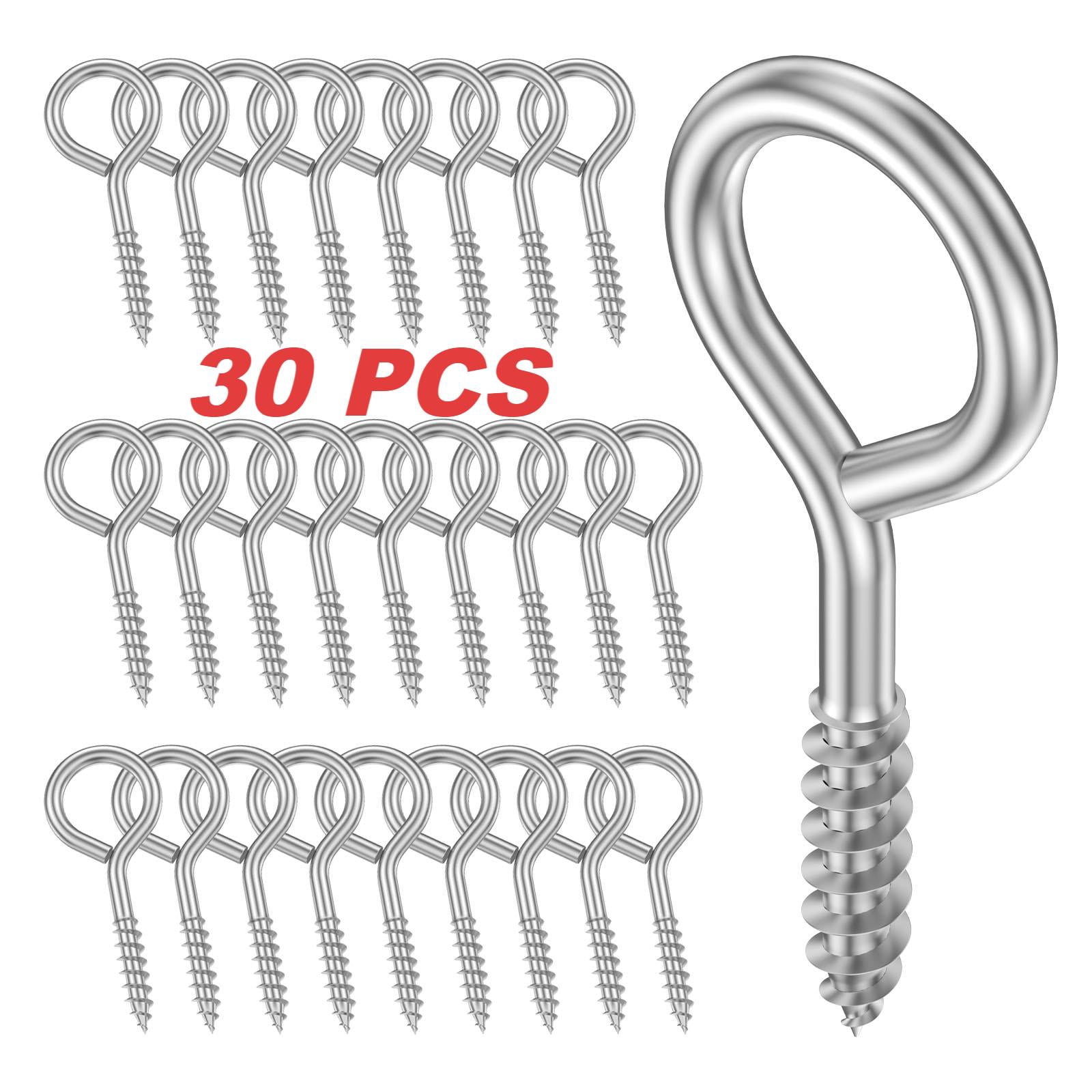 30Pcs Heavy Duty Stainless Steel Screw in Eye Hook Strong Load Bearing ...