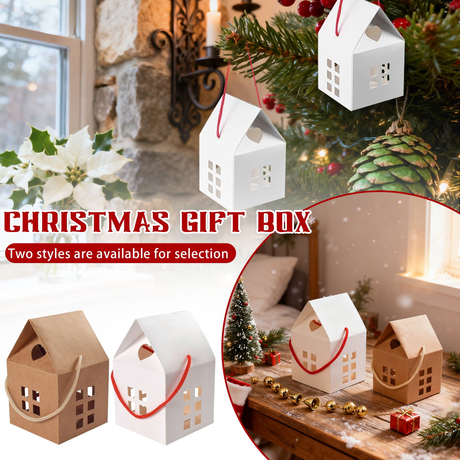 30Pcs House Shaped Gift Boxes, 3x3x5Inch White or Log Kraft Paper Candy ...