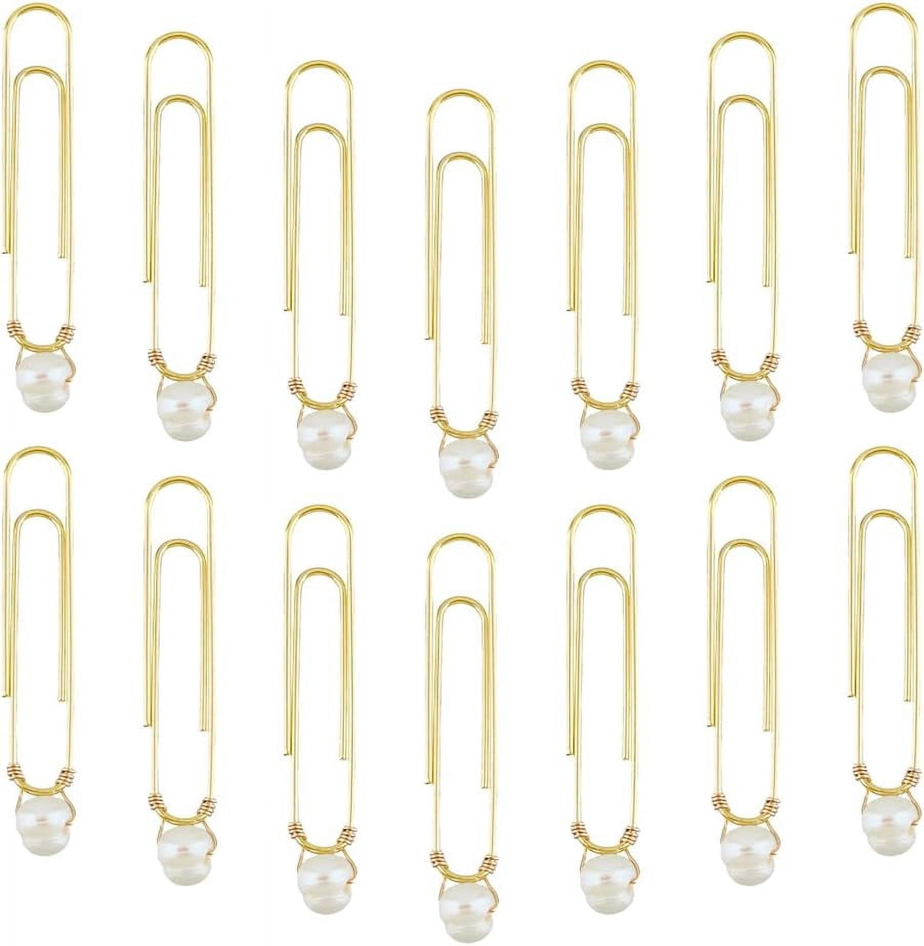30Pcs Imitation Pearl Beads Bookmarks Iron Paper Clips Golden 57mm Long ...