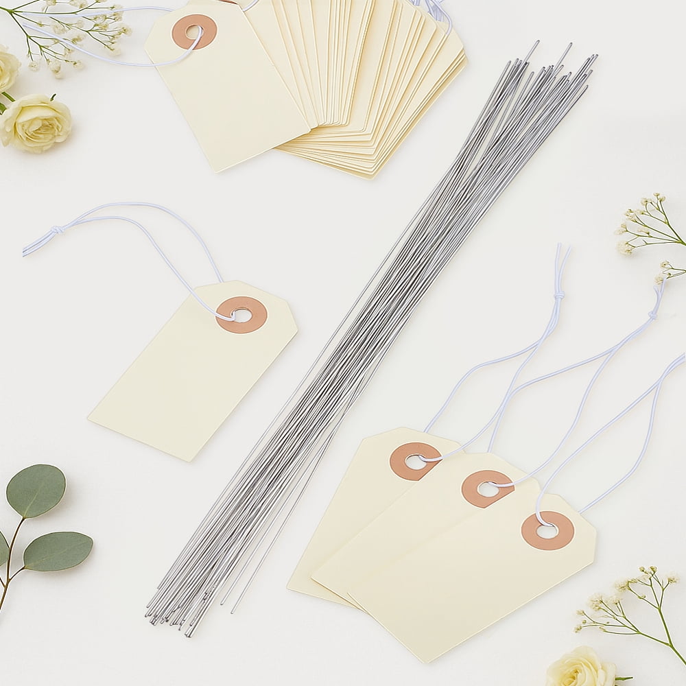 30Pcs Kraft Paper Rectangle Blank Price Tags with 30Pcs Iron Wire Light ...