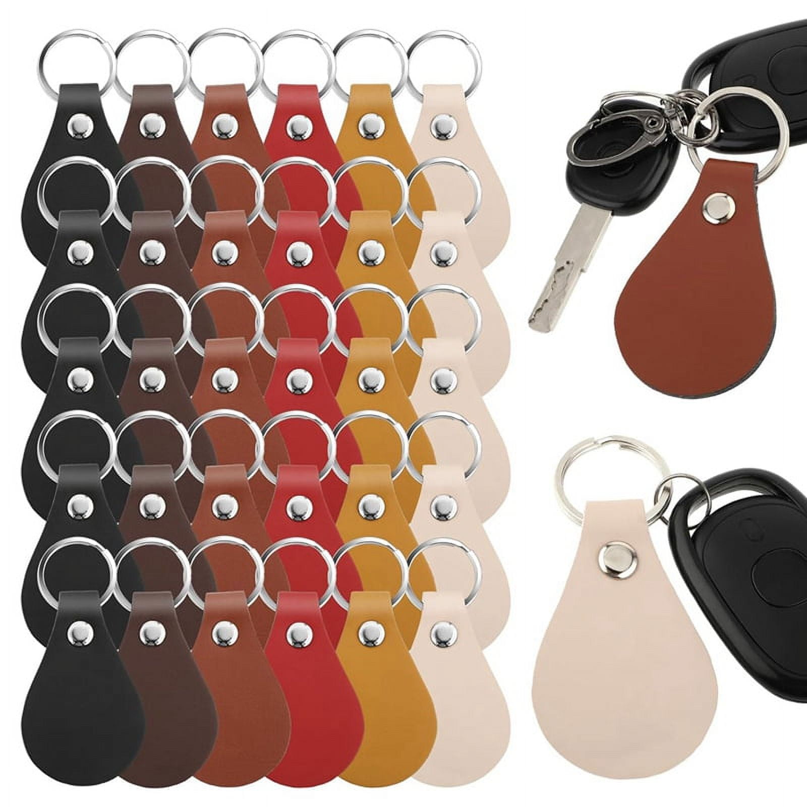 30Pcs Leather Keychain PU Key Fobs with Rivets and Ring Sublimation ...