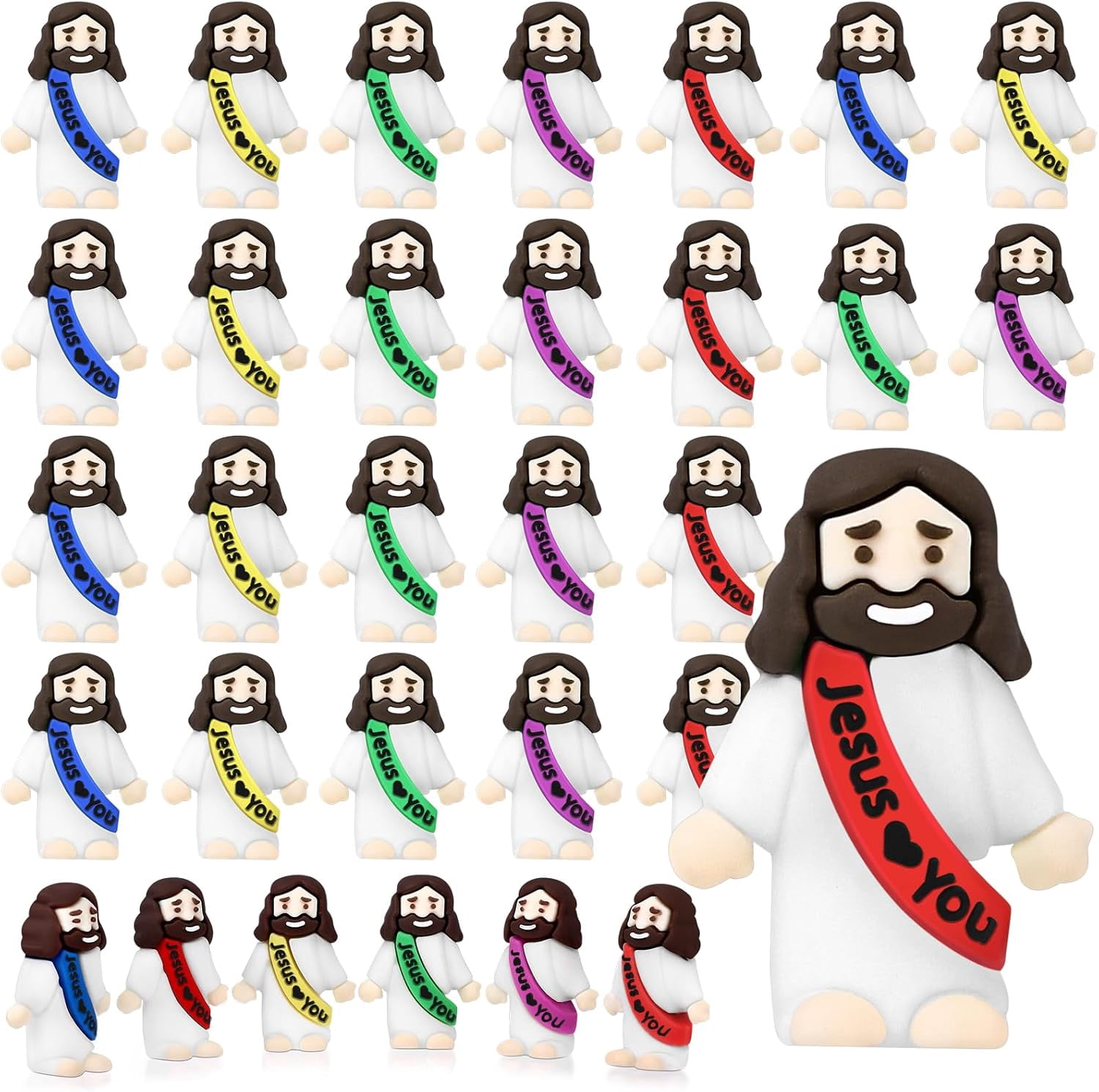 30Pcs Little Jesus Figures, Jesus Love You Mini Rubber Jesus Figures ...