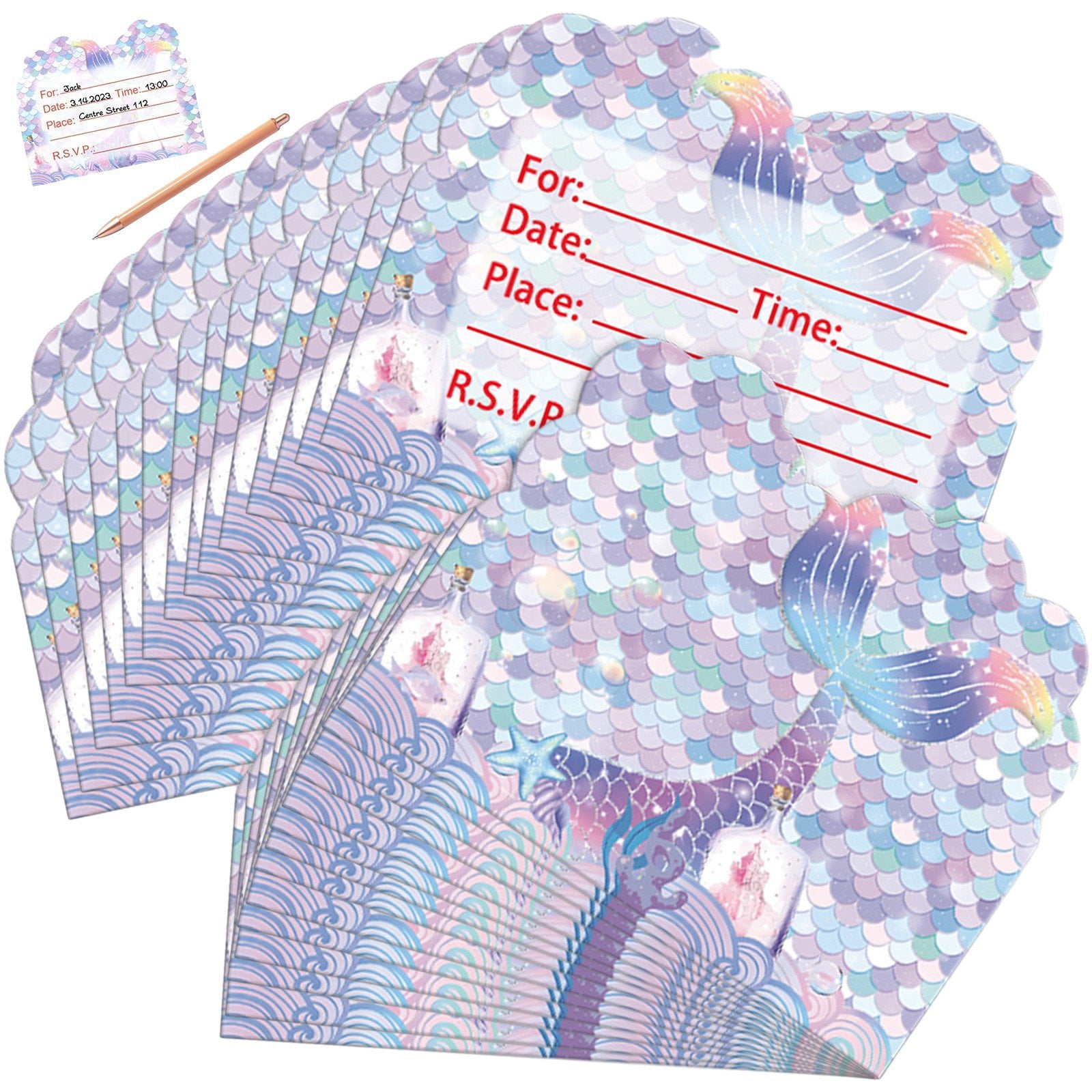 30Pcs Mermaid Party Invitations Magical Mermaid Themed Party Invitation ...