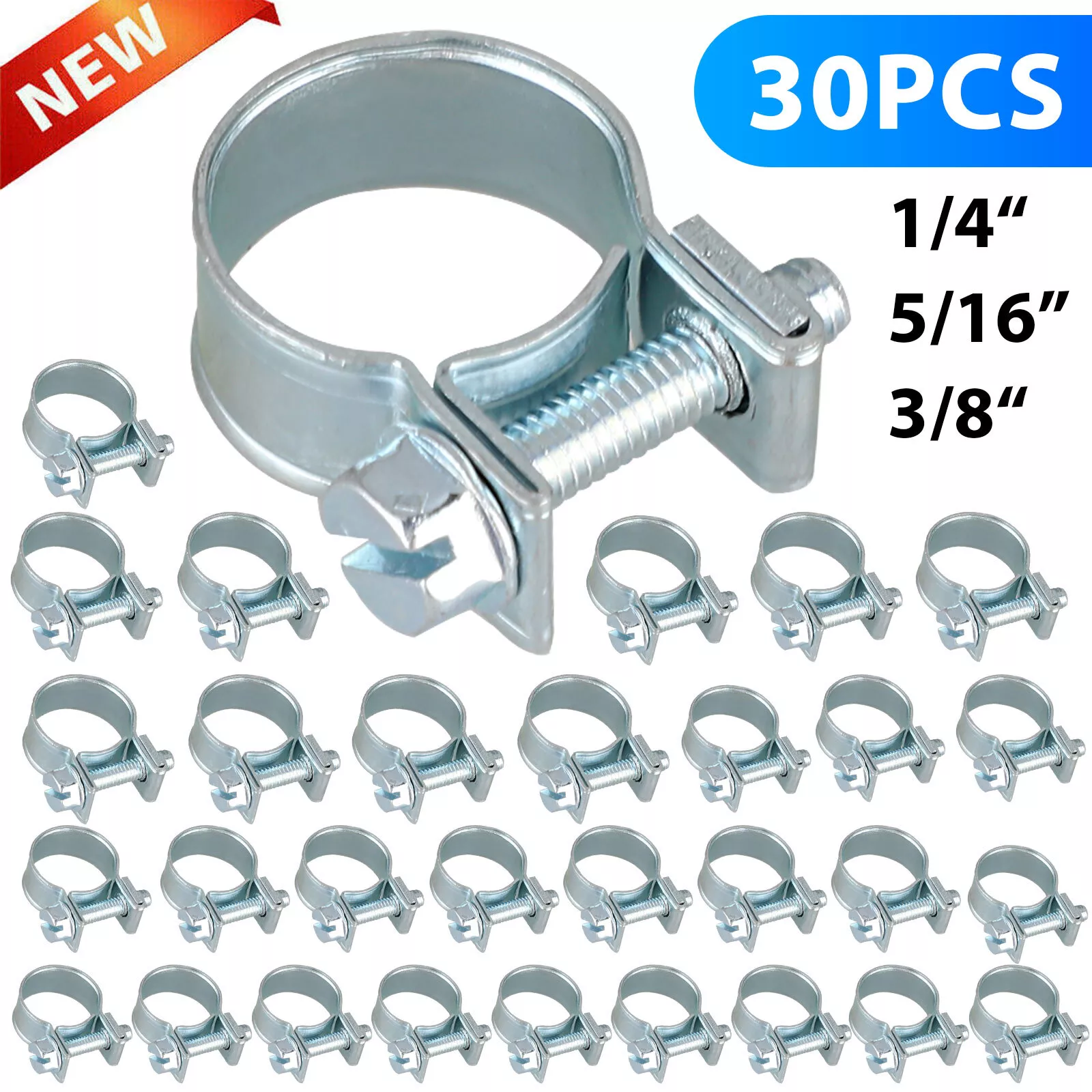 30Pcs Metal 1/4" 5/16" 3/8" Fuel Injection Gas Line Hose Clamps Clip ...