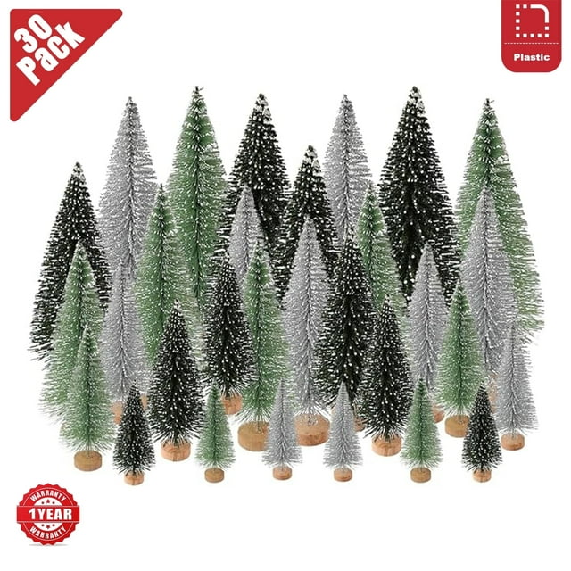 30Pcs Mini Christmas Trees – Bottle Brush Artificial Trees with Wooden ...