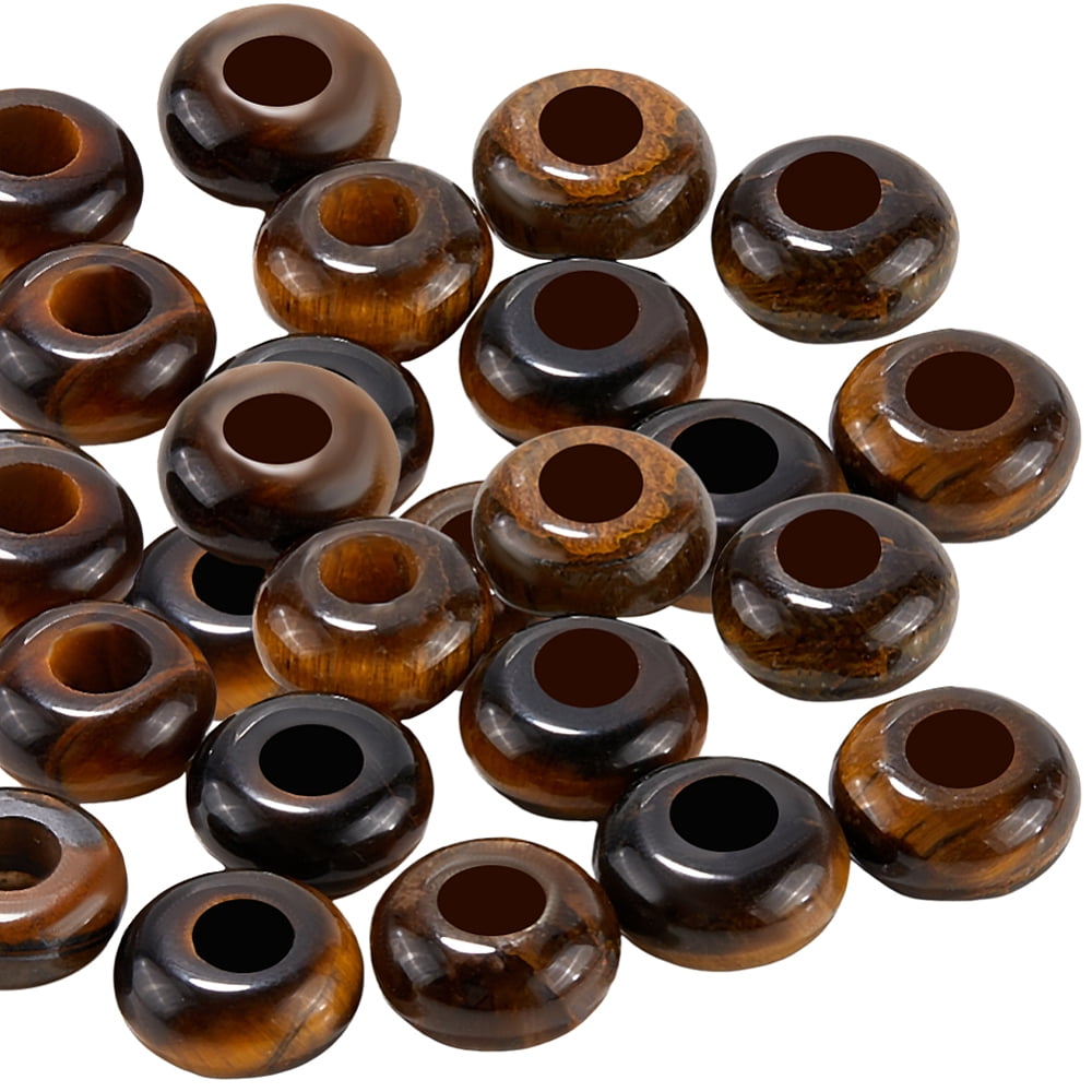 30Pcs Natural Tiger Eye European Beads Large Hole Beads Rondelle 10x4 ...