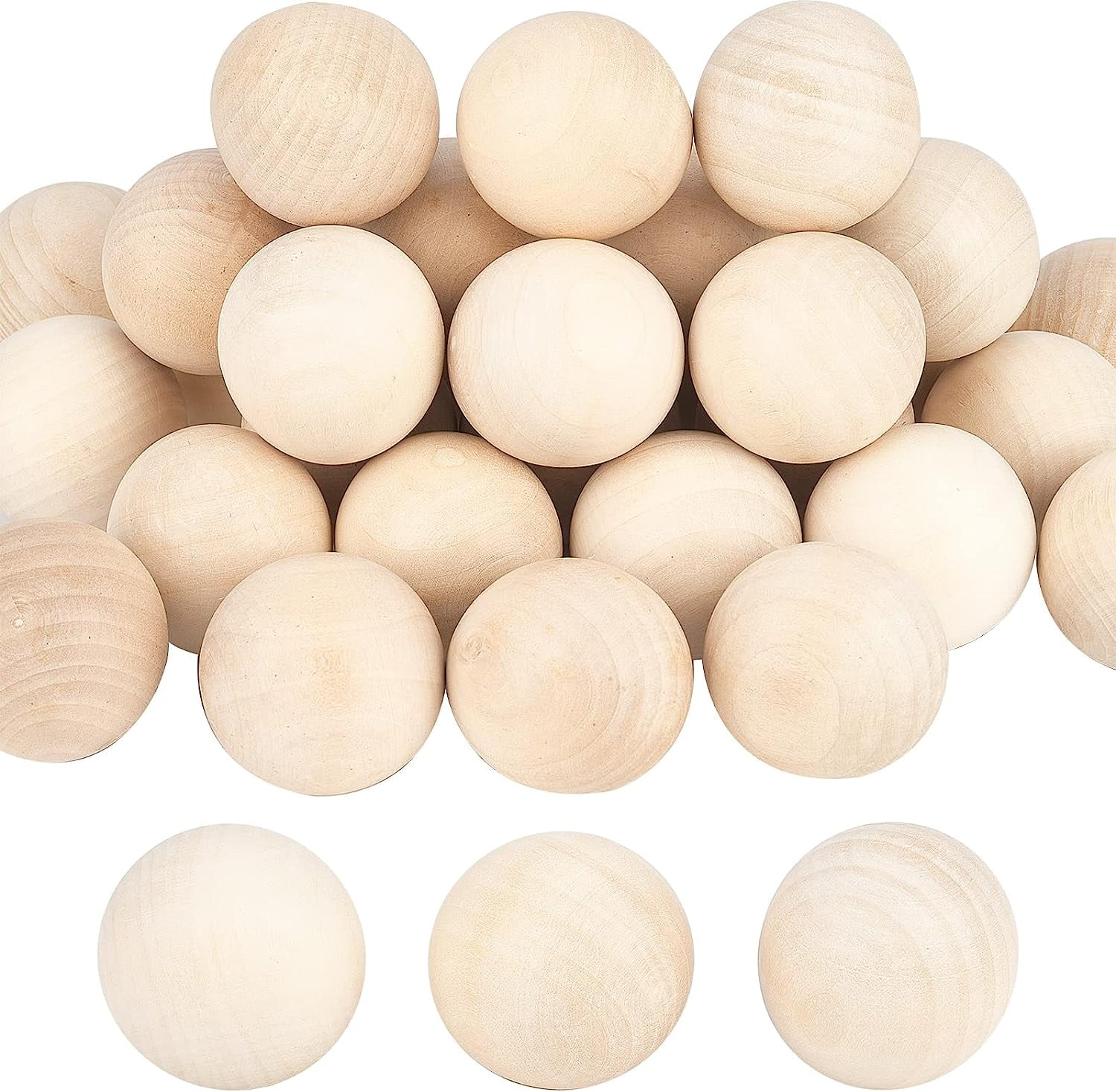 30Pcs Natural Wooden Round Ball DIY Decorative Wood Crafting Balls ...