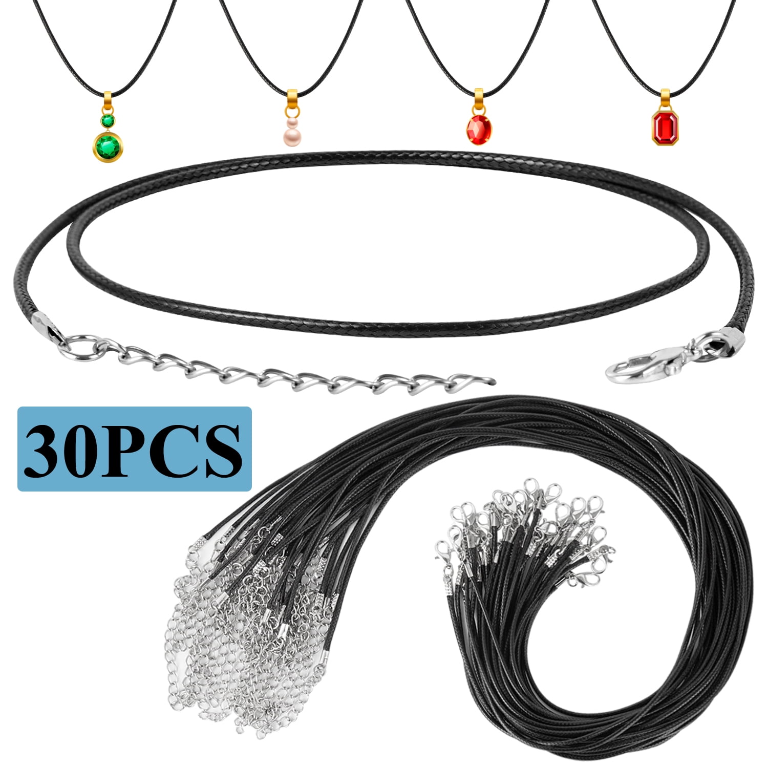 30Pcs Necklace String Rope with Clasp, 18" Black Waxed Necklace Cord ...