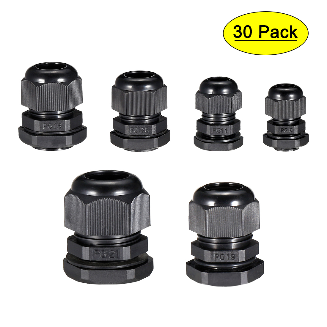 30Pcs PG9 PG11 PG13.5 PG16 PG19 PG21 Cable Gland Waterproof Joint Black ...