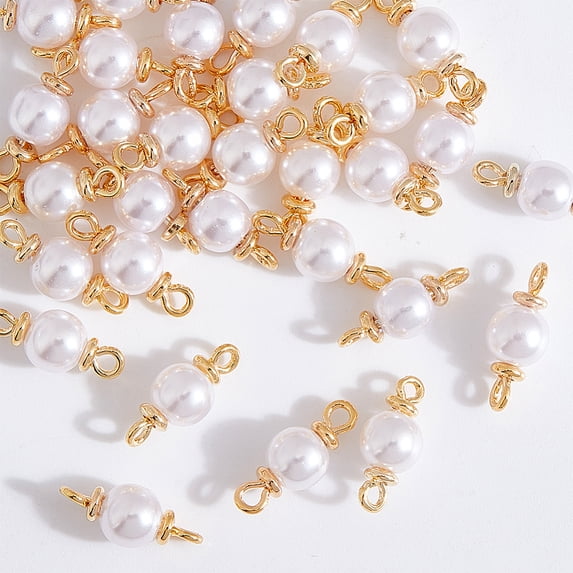 30Pcs Pearl Beads Links Connectors Round Imitation Pearl Pendant ...