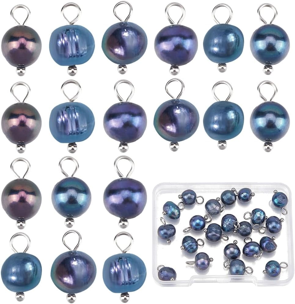 30Pcs Pearl Connector Charms Freshwater Pearl Charm Prussian Blue ...