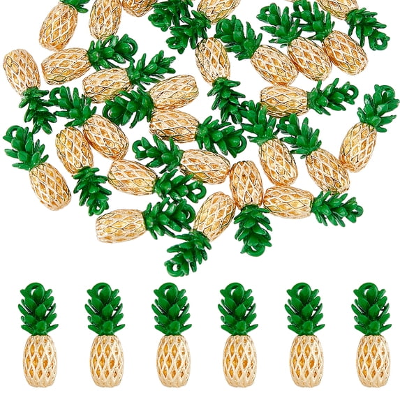 30Pcs Pineapple Pendants Alloy Enamel Fruit Dangle Charms Green Yellow ...