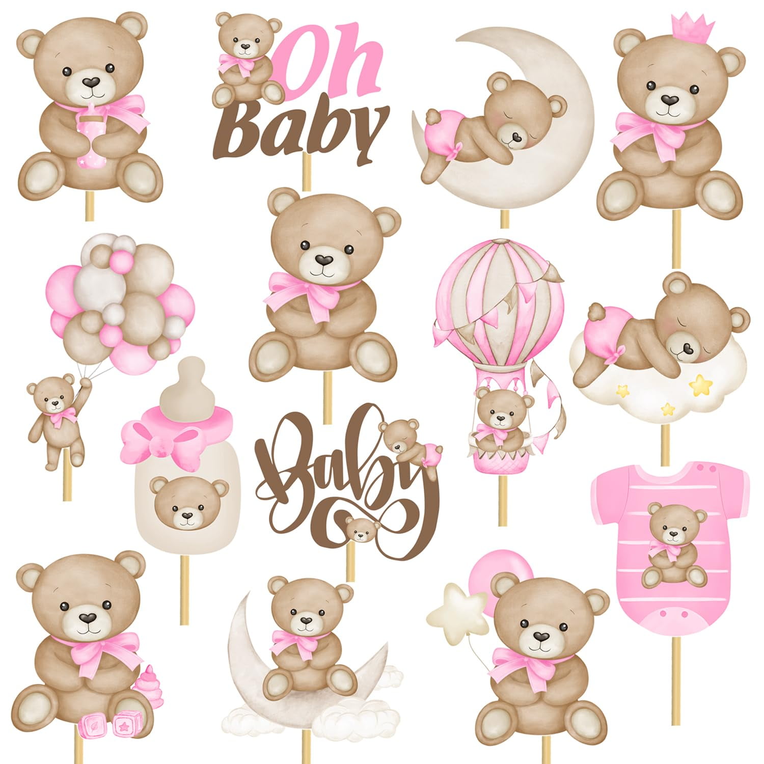 30Pcs Pink Bear Centerpiece Sticks We Can Bearly Wait Baby Shower ...